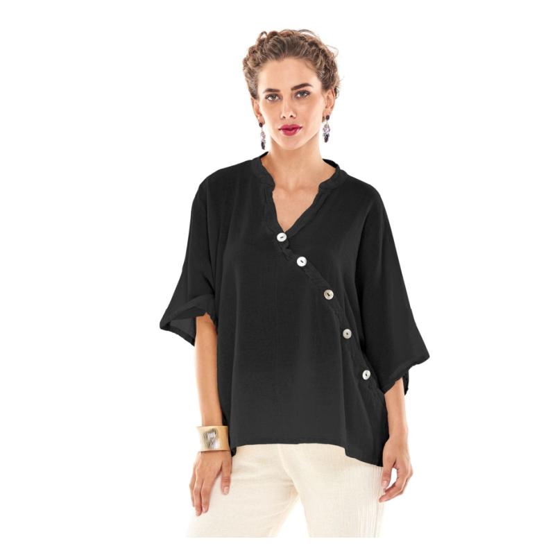 Button Gauze Blouse: V-Neck Top with Diagonal Buttons – Blooming Boutique