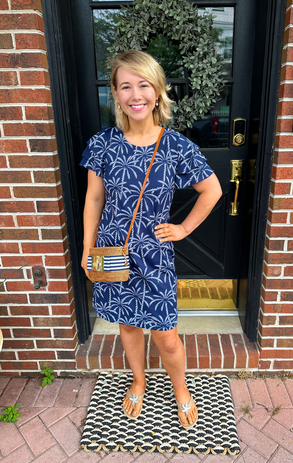 Lulu B Navy Palm Tree Sleeved Cha Cha Dress UPF 50+ – Blooming Boutique