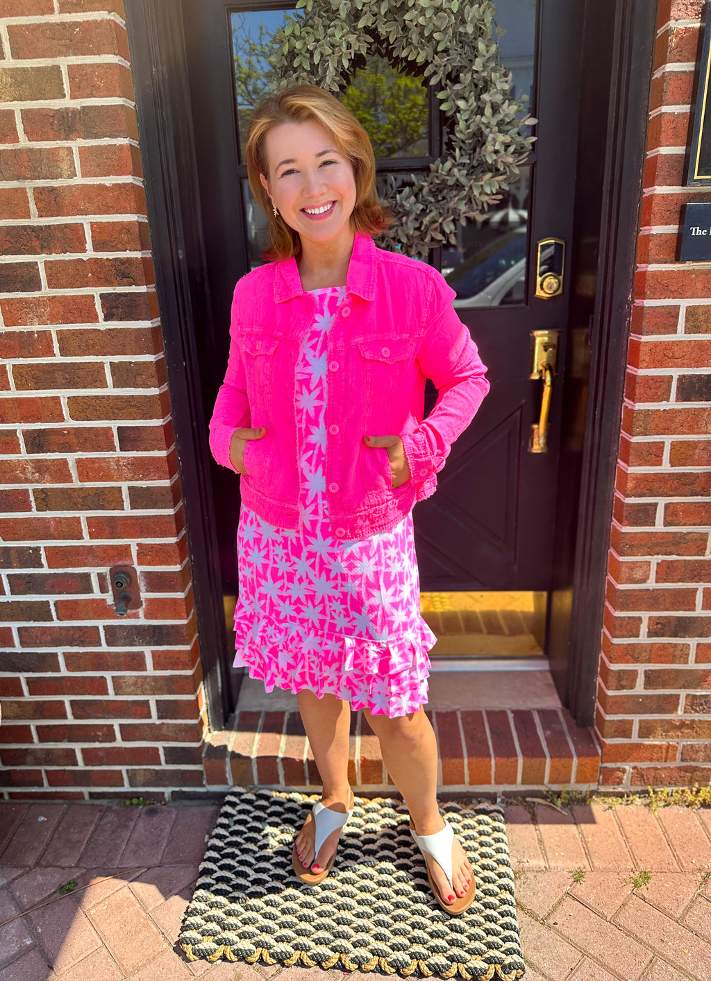 Beachtime by Lulu B Pink Palm Sleeveless Ruffle Trim Dress – Blooming ...