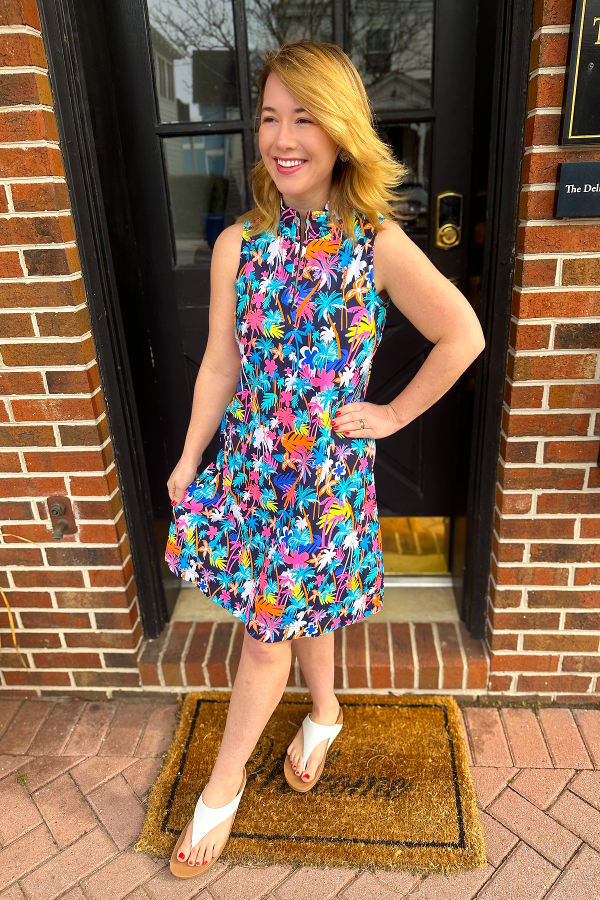 Beachtime by Lulu B Neon Floral Sleeveless Quarter Zip Dress – Blooming ...