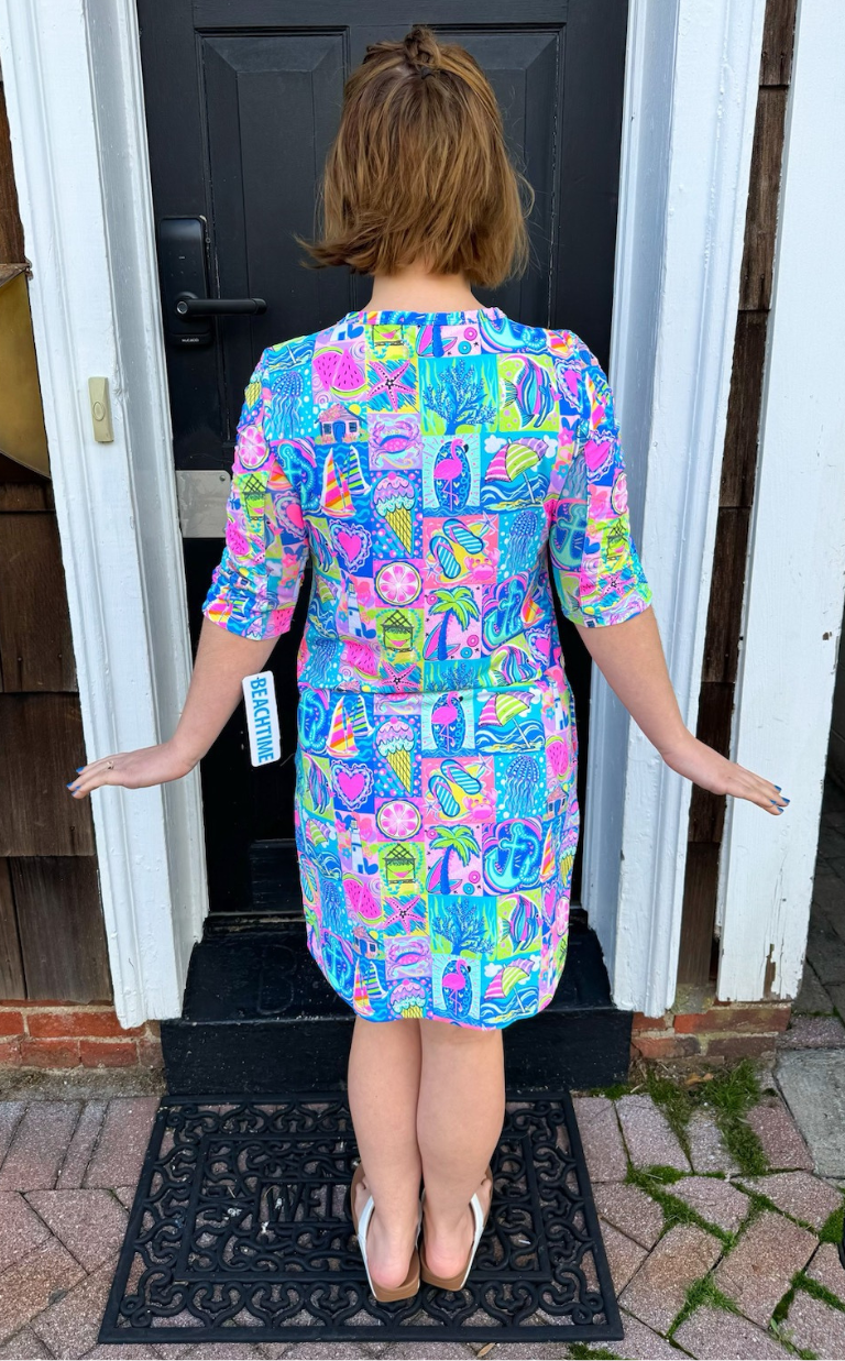 Beachtime by Lulu B Modern Mosaic 3/4 Sleeve Dress – Blooming Boutique