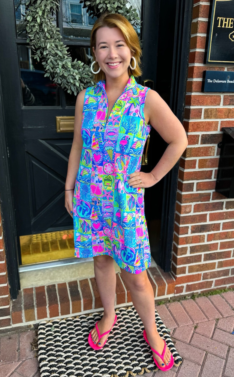 Beachtime by Lulu B Modern Mosiac Sleeveless Quarter Zip Dress ...