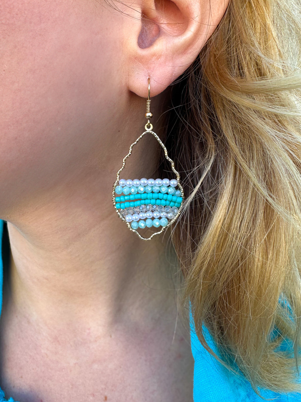 Aqua Beaded Wavy Earrings – Blooming Boutique
