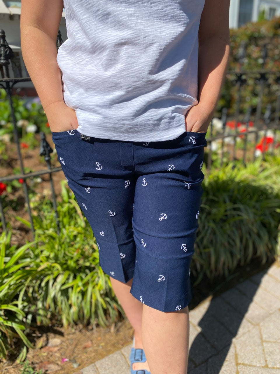 Lulu B Navy Anchor Shorts – Blooming Boutique
