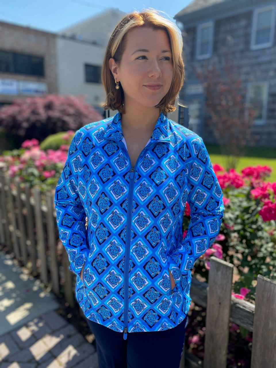 Lulu B Bright Turtle Full Zip Jacket – Blooming Boutique