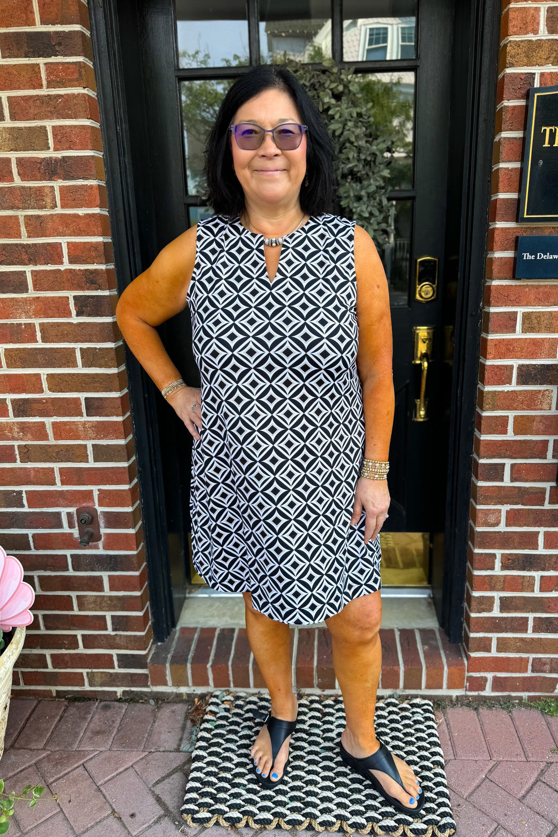 Lulu B Black and White Diamond UPF 50+ Open Cut Dress – Blooming Boutique