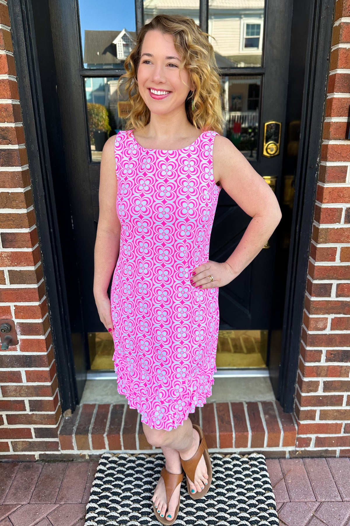 Lulu B Bright Pink Flower Dress with Ruffle Bottom – Blooming Boutique