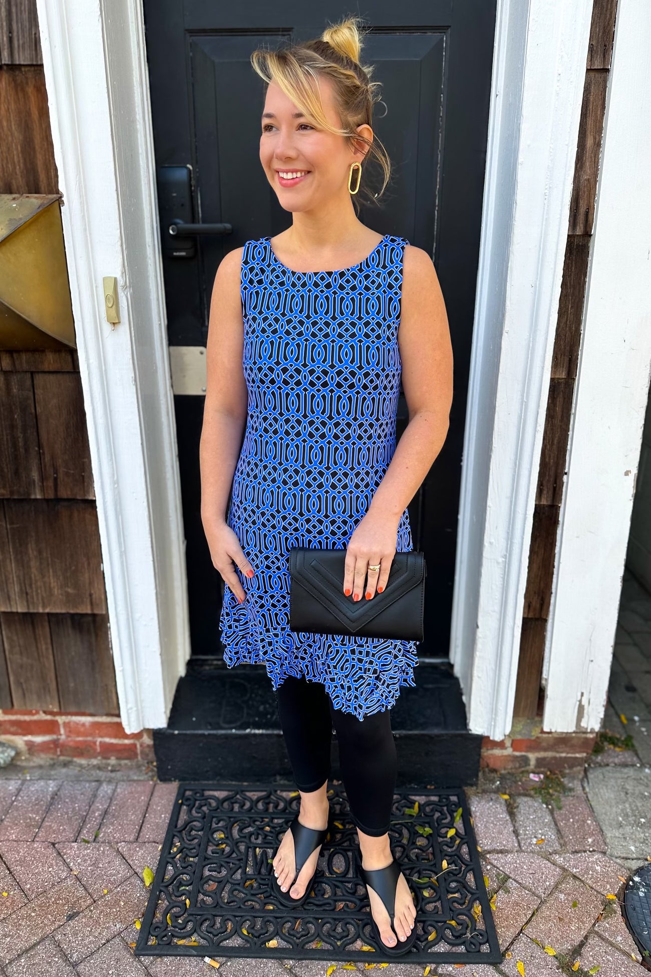 Lulu B Geometric Sapphire Dress with Ruffle Bottom – Blooming Boutique