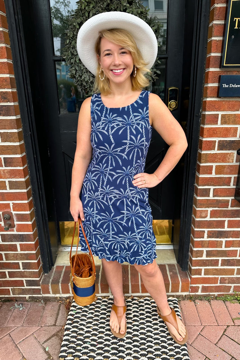 Lulu B Navy Palms Dress with Ruffle Bottom – Blooming Boutique