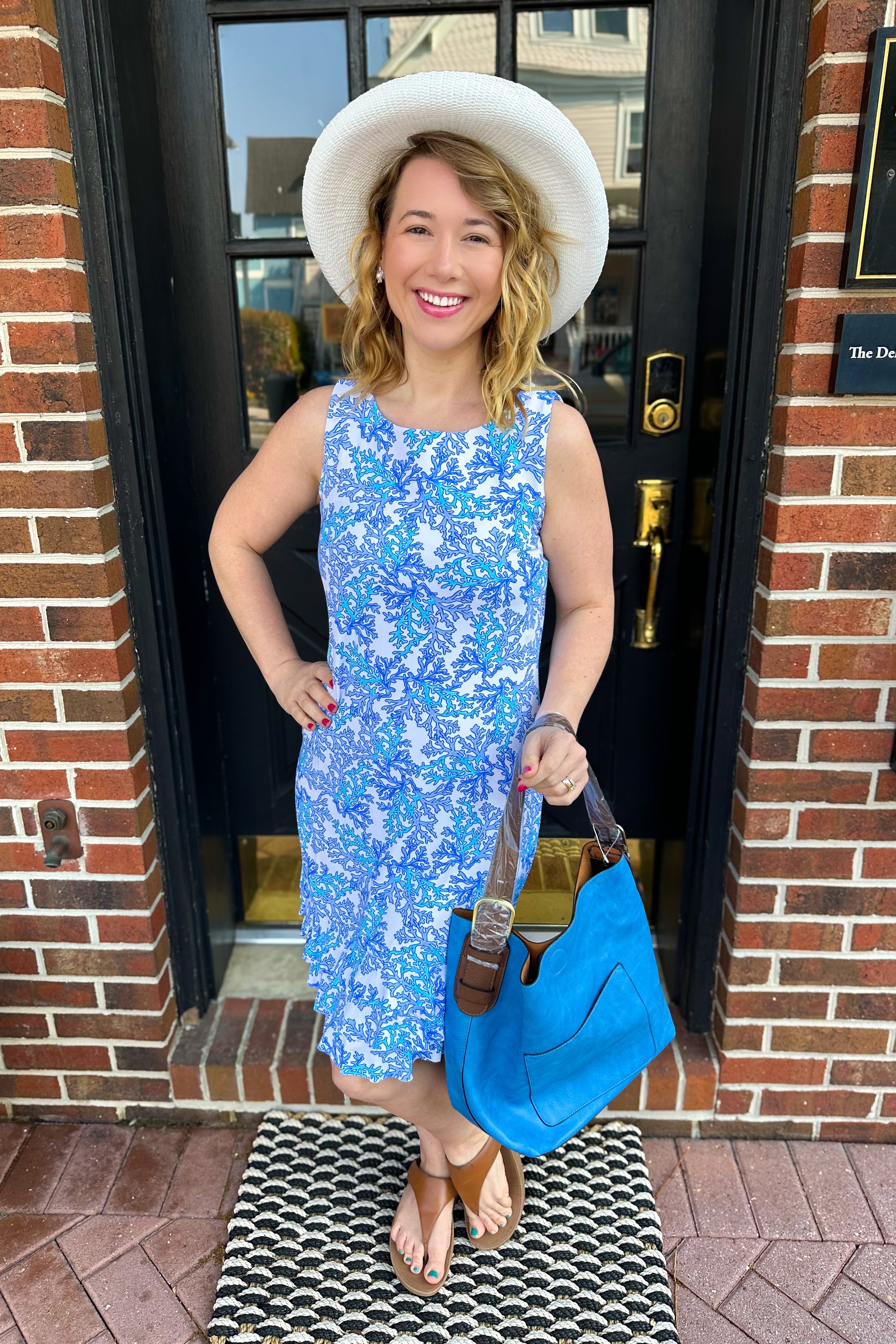 Lulu B White and Blue Coral Dress with Ruffle Bottom – Blooming Boutique